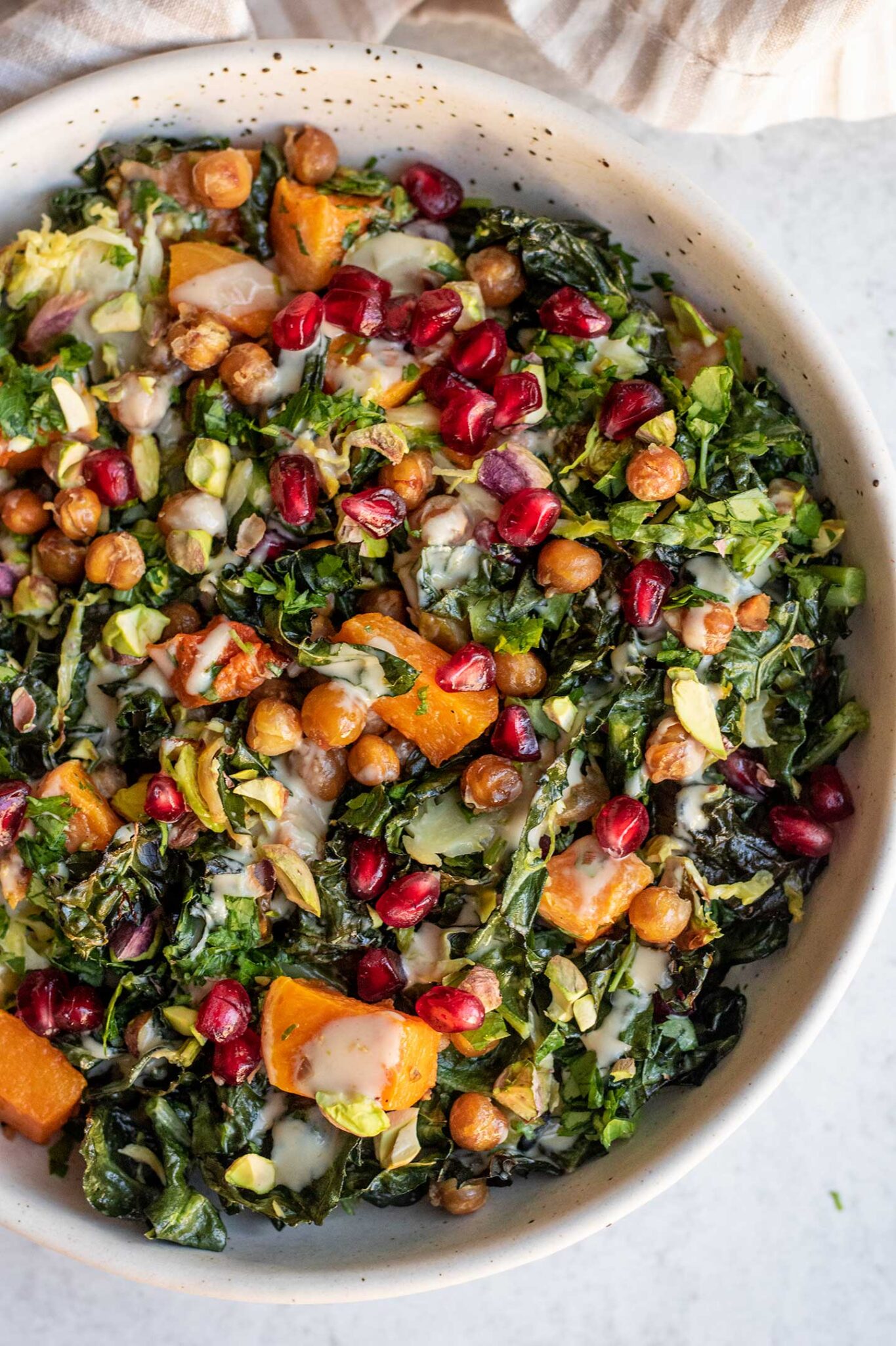 Warm Kale Salad with Maple Lime Tahini Dressing - Plant Based RD