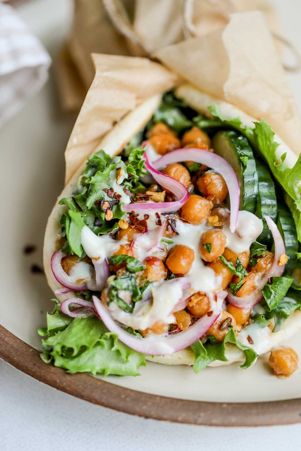 Sticky Lemon Chickpea Pita Wrap - Plant Based RD