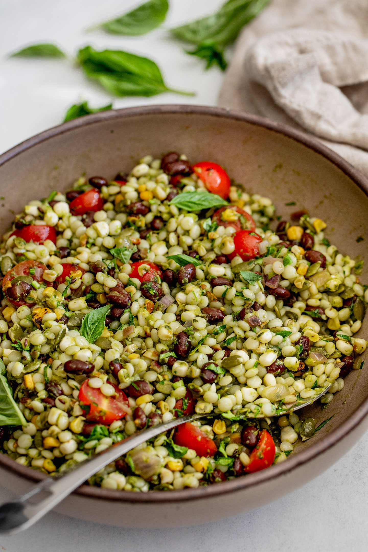 Charred Corn Couscous Salad with Lime Basil Dressing - Plant Based RD