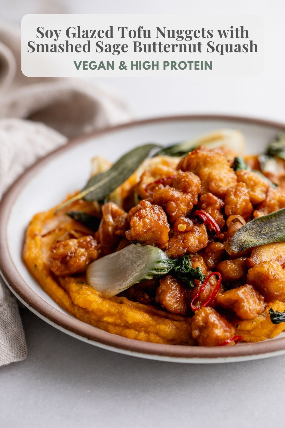 Soy Glazed Tofu Nuggets with Whipped Sage Butternut Squash - Plant Based RD