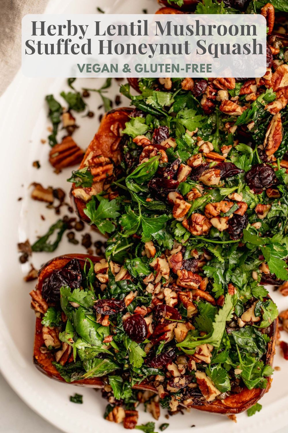 Herby Lentil Mushroom Stuffed Honeynut Squash - Plant Based RD