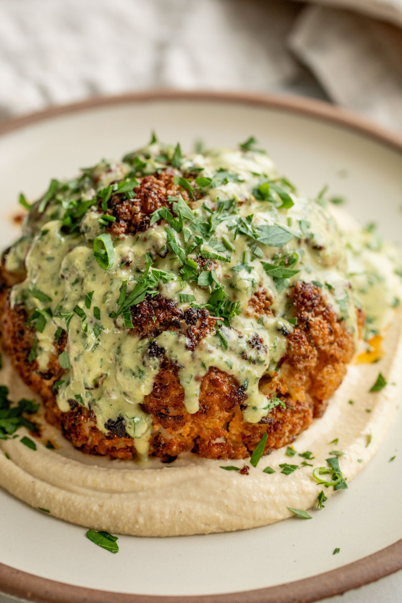 Whole Roasted Cauliflower with Creamy Scallion Date Dressing – Plant ...