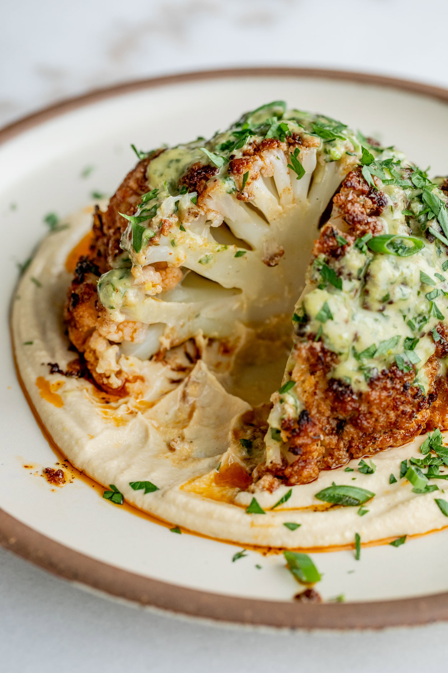 Whole Roasted Cauliflower with Creamy Scallion Date Dressing – Plant ...