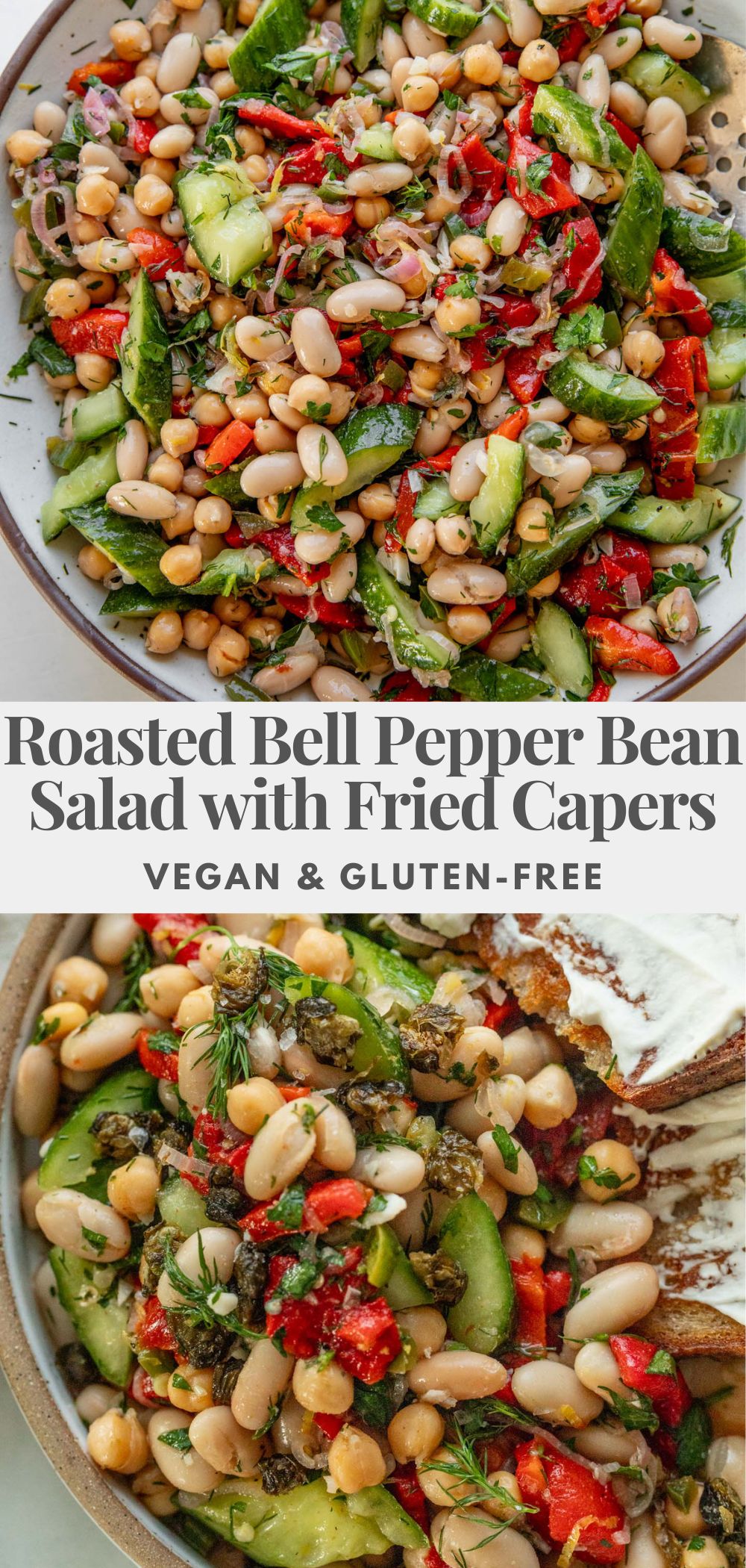 Marinated Roasted Bell Pepper Bean Salad with Fried Capers - Plant Based RD