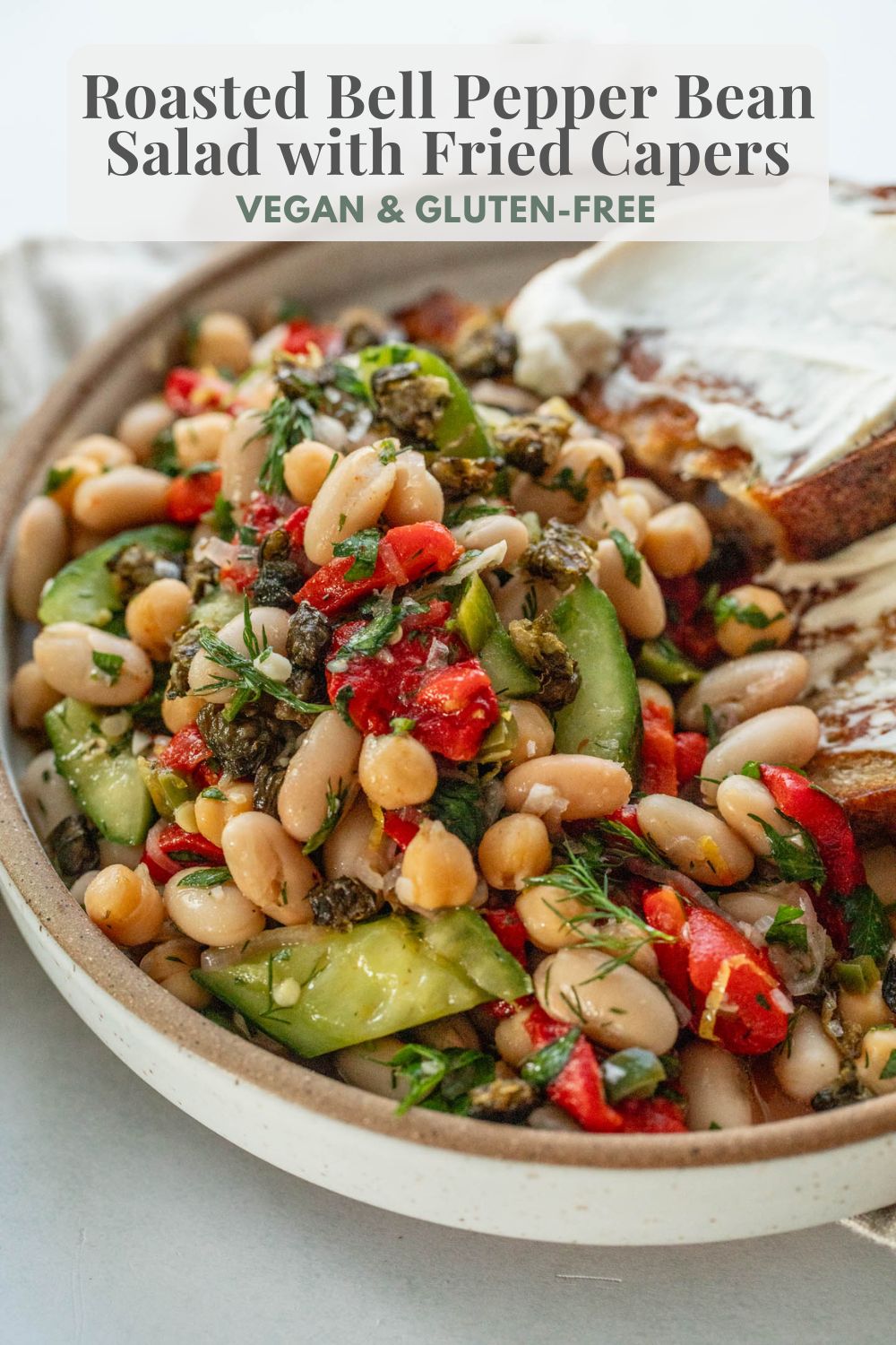 Marinated Roasted Bell Pepper Bean Salad with Fried Capers - Plant Based RD