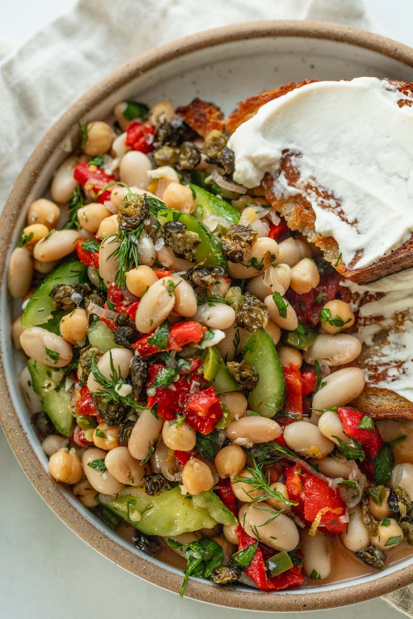 Marinated Roasted Bell Pepper Bean Salad with Fried Capers - Plant Based RD