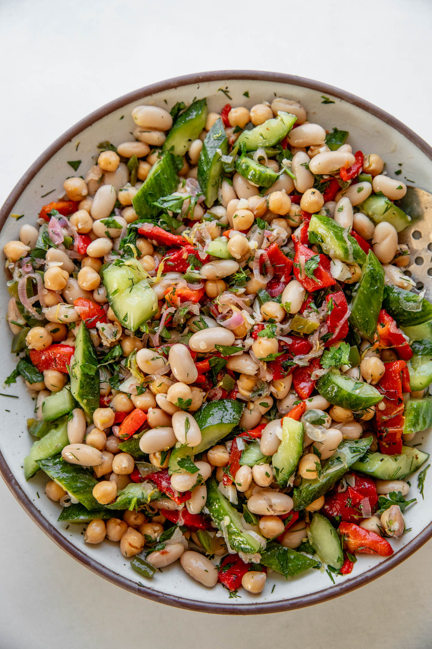 Marinated Roasted Bell Pepper Bean Salad with Fried Capers - Plant Based RD