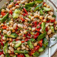 Marinated Roasted Bell Pepper Bean Salad with Fried Capers - Plant Based RD