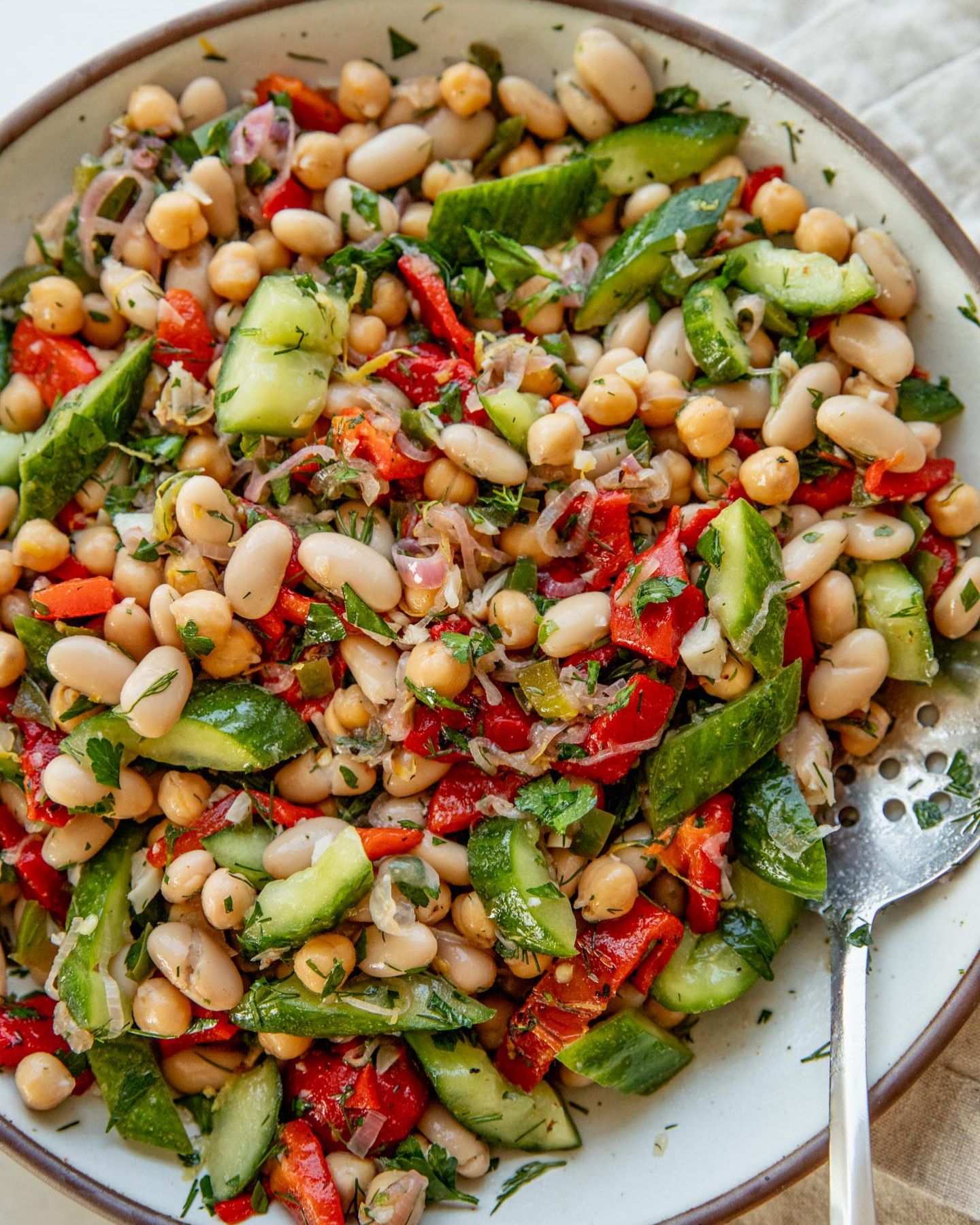 Marinated Roasted Bell Pepper Bean Salad with Fried Capers - Plant Based RD