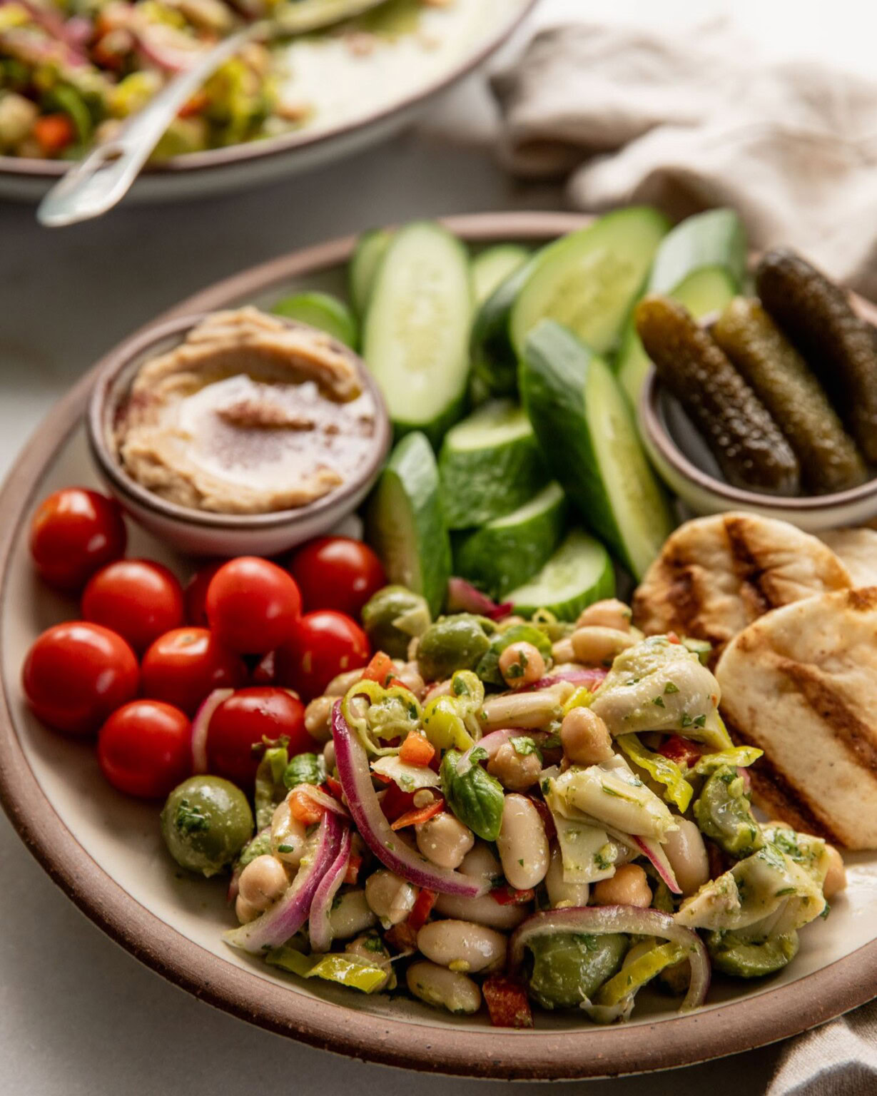 Marinated Green Olive Bean Salad with Chive Basil Dressing - Plant Based RD