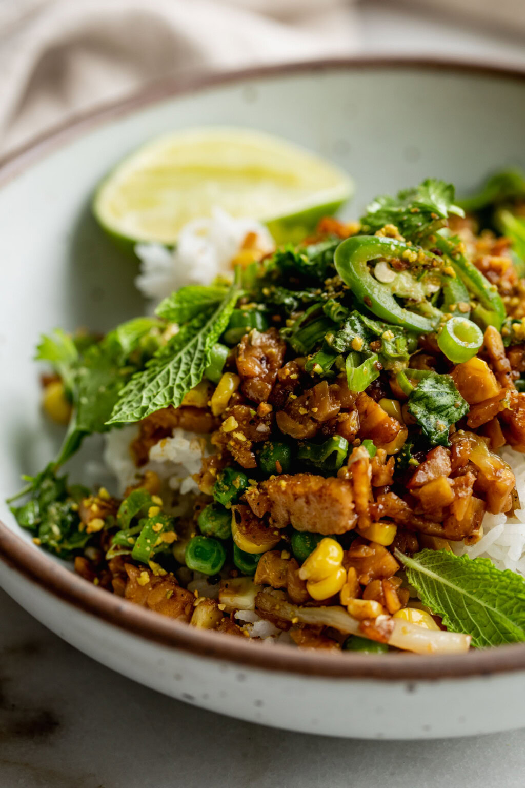 Sticky Ginger Tempeh with Charred Corn & Scallion Salad - Plant Based RD