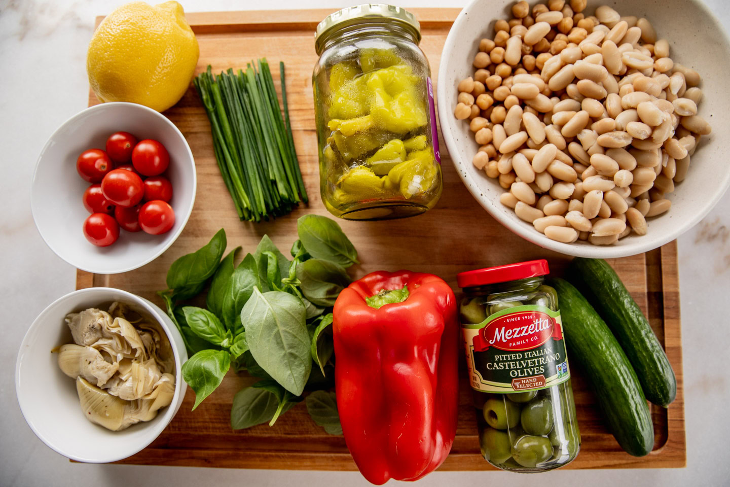 Marinated Green Olive Bean Salad with Chive Basil Dressing - Plant Based RD