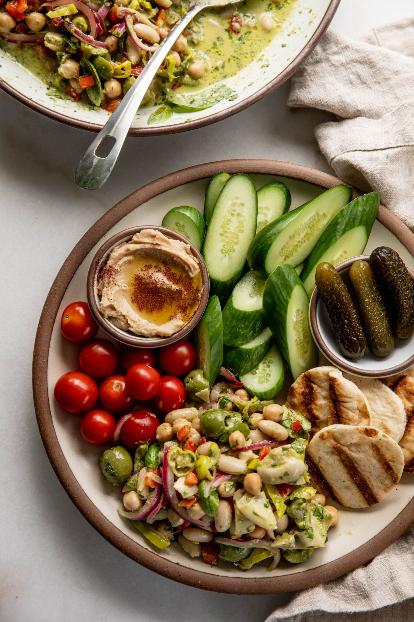 Marinated Green Olive Bean Salad with Chive Basil Dressing - Plant Based RD