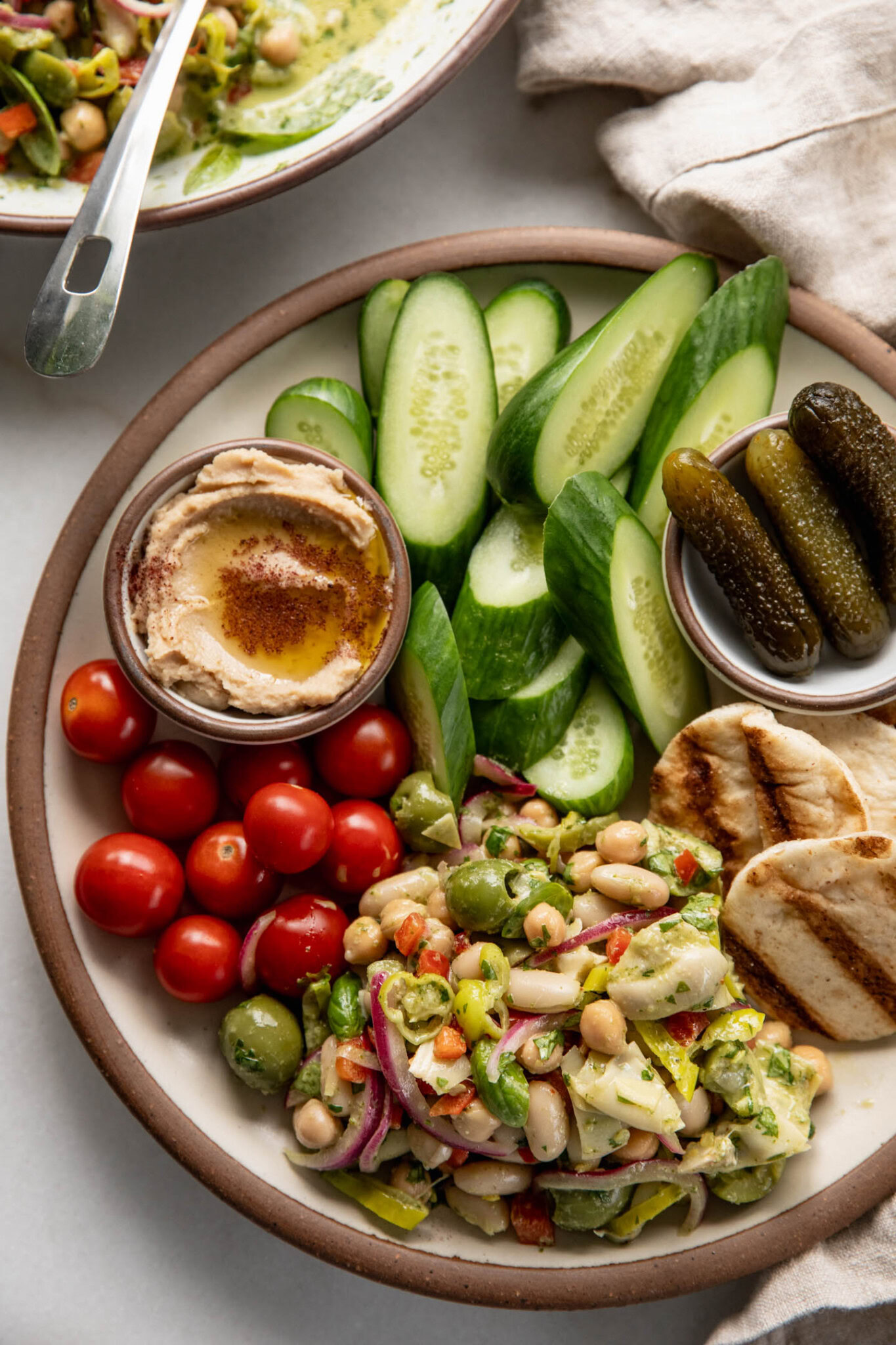 Marinated Green Olive Bean Salad with Chive Basil Dressing - Plant Based RD